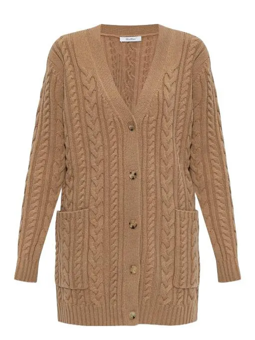 Max Mara V-neck Cable Knit Cardigan - Beige