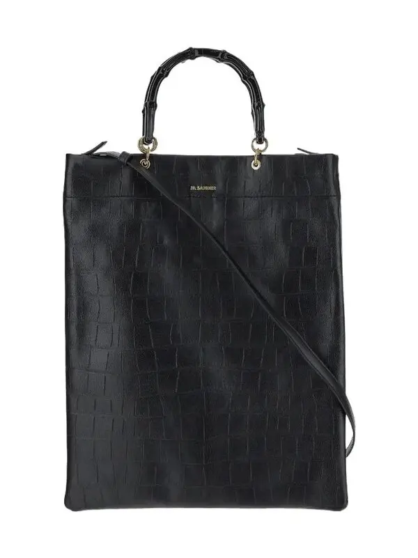 JIL SANDER Embossed Top Handle Bag - Black