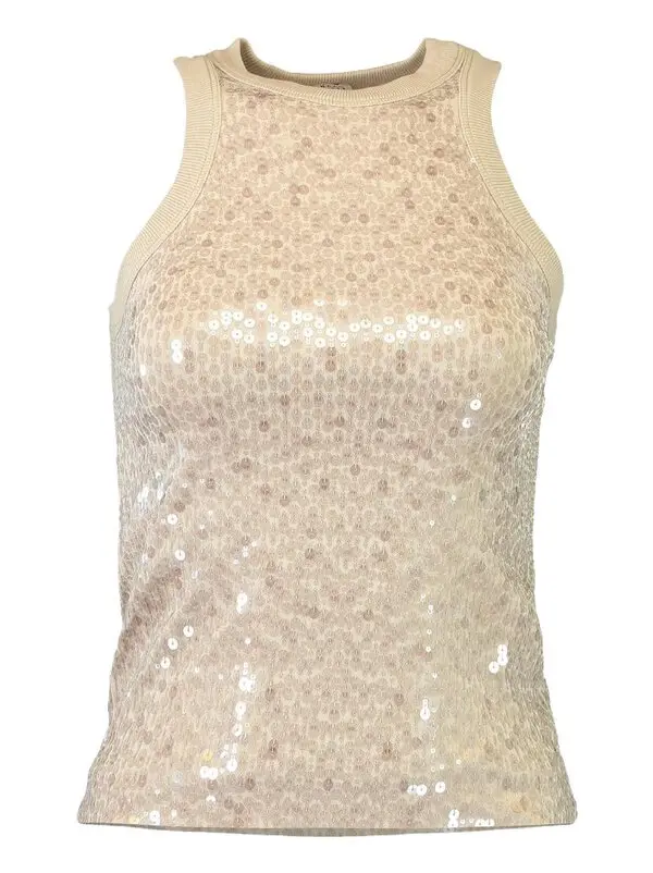 Brunello Cucinelli Sequined Cotton Tank Top - Nude