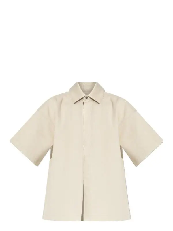 JIL SANDER Short Sleeve Poplin Shirt With Logo Patch - Cream