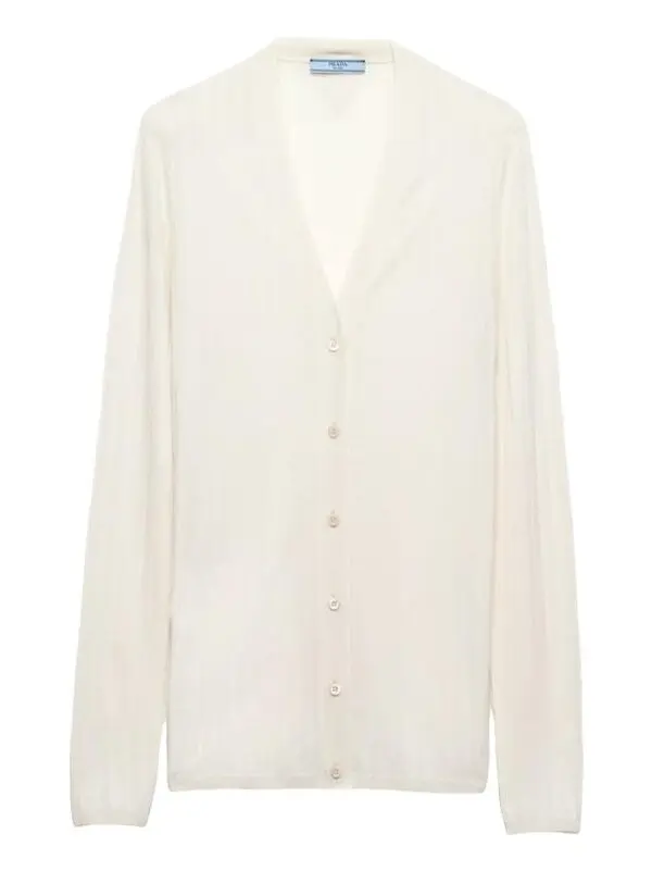 Prada Cashmere And Silk Long Sleeve Cardigan - Vanilla
