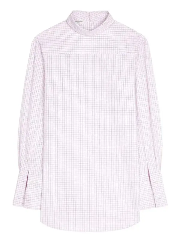 Dries Van Noten Grid Mock-neck Cotton Shirt - Rose Clair