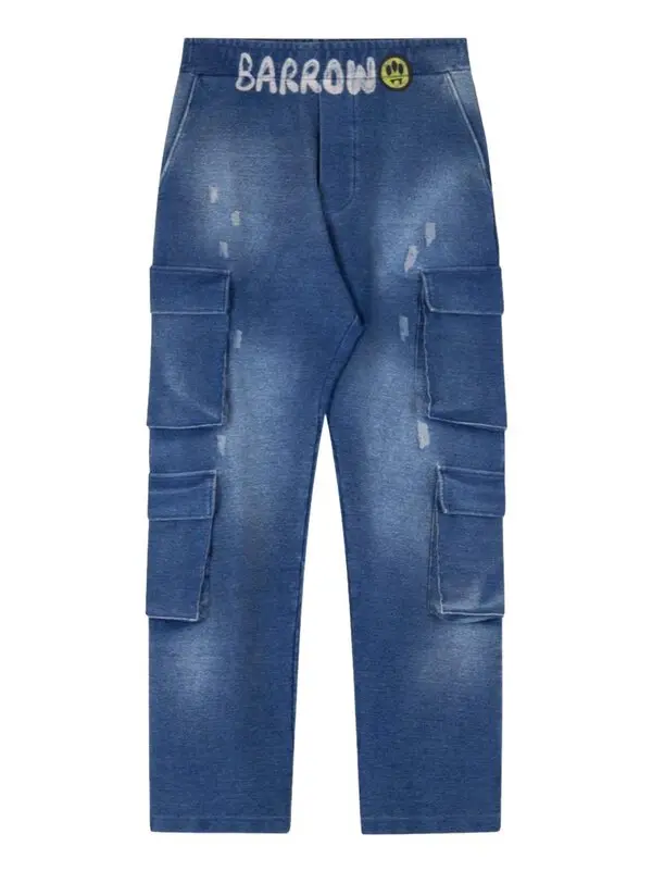 BARROW Logo Printed Cargo Jeans - Denim Blue