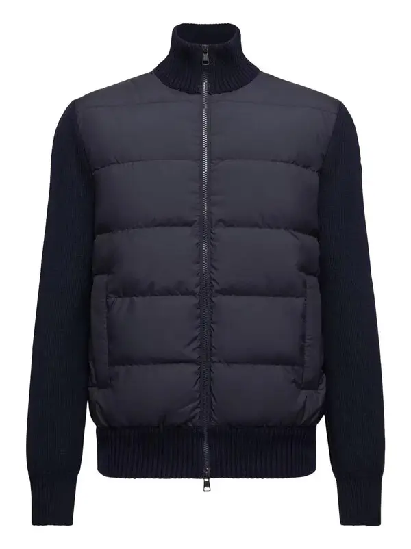 Moncler Logo Patch Panelled Padded Cardigan - Navy Blue