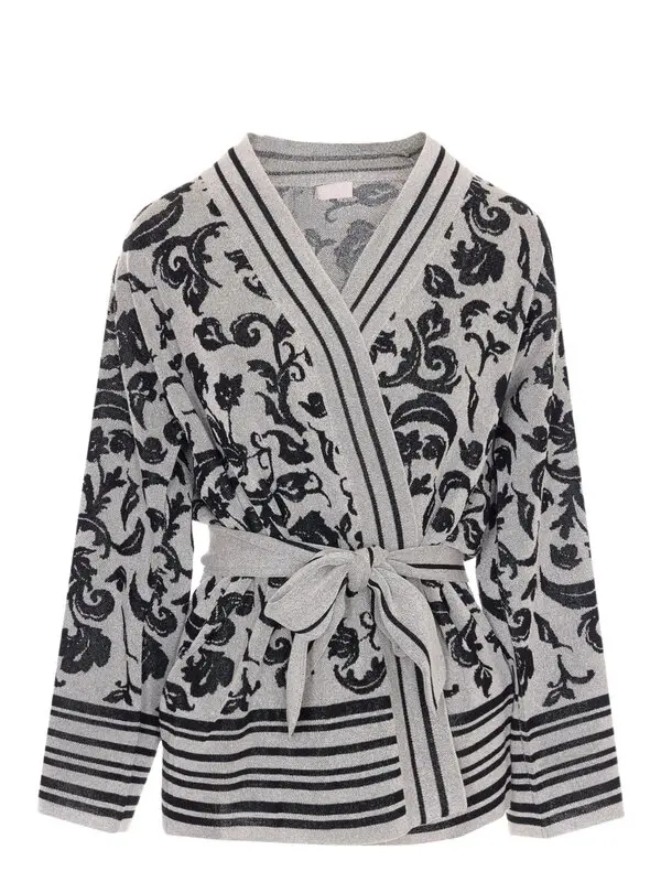 Liu Jo Belted Floral Knitted Jacket - Gray