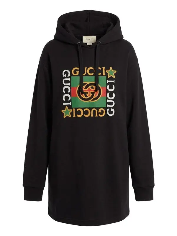 Gucci Logo Star Printed Hooded Dress - Black