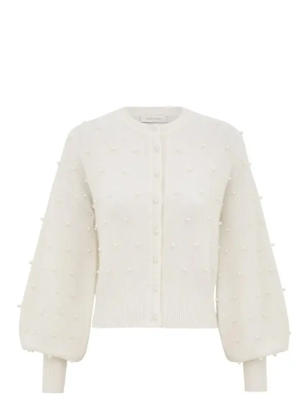 Zimmermann Long-sleeved Knitted Cardigan With Pearl Embellishments - Ivory/pearl