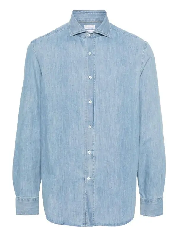 Brunello Cucinelli Long Sleeved Denim Shirt - Light Blue
