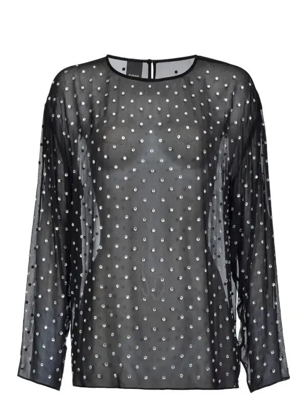 Pinko Polka Dot Embellished Crewneck Long Sleeve Blouse - Black