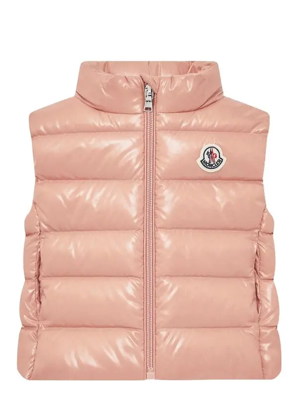 Moncler Padded Vest With High Neck And Logo Patch - Nude
