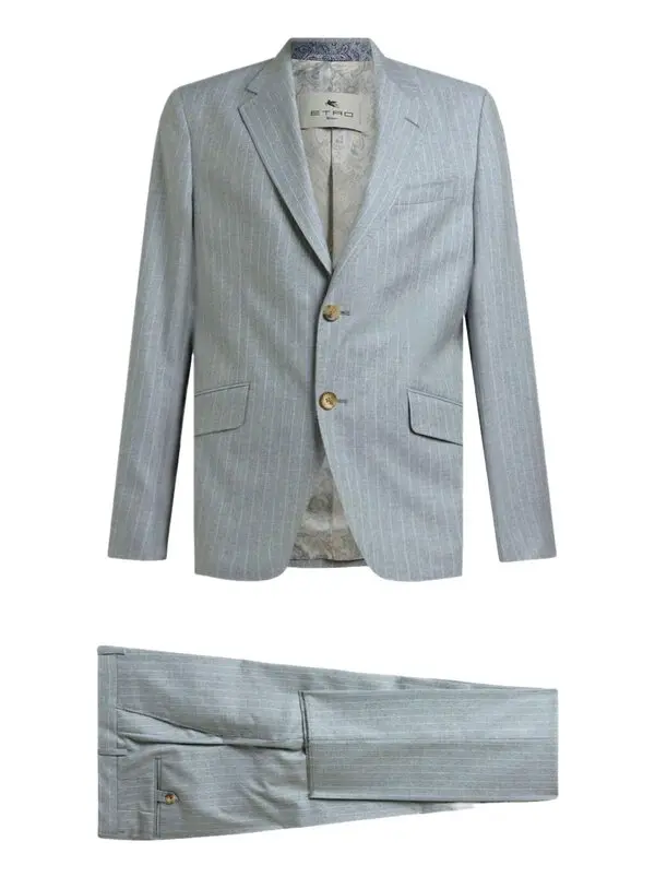 Etro Single-breasted Striped Wool And Cotton Suit - Gray