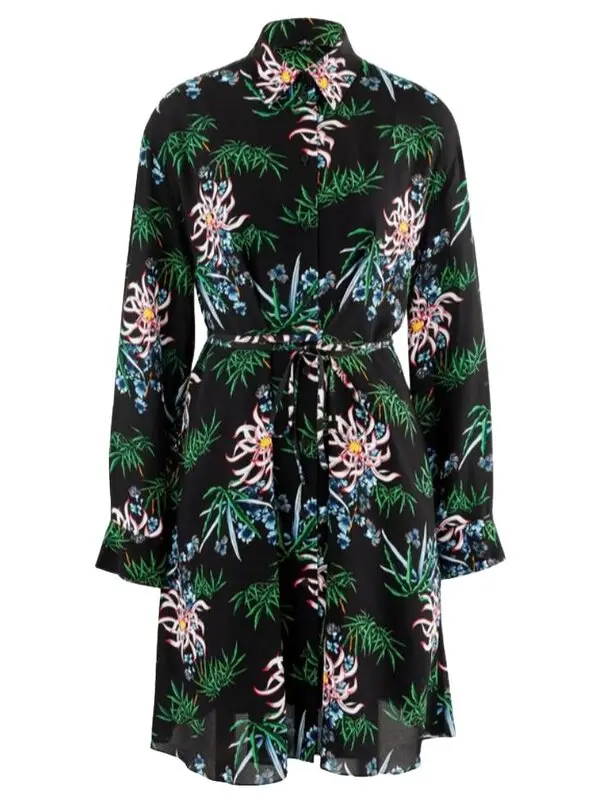 Kenzo Abstract Floral Print Shirt Dress - Black