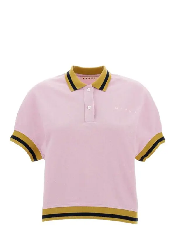 Marni Logo Embroidered Stripe-detail Polo Shirt - Pink