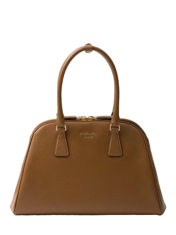Prada Saffiano Zipped Medium Tote Bag - Caramel