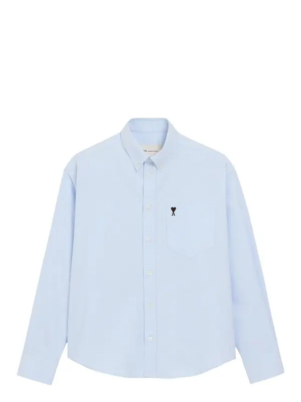 Ami Logo Embroidered Long-sleeve Shirt - Blue