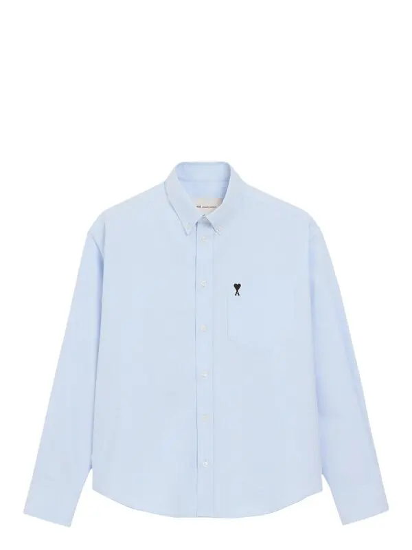 AMI Paris Logo Embroidered Long-sleeve Shirt - Blue