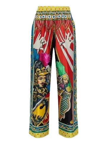 Dolce & Gabbana Carretto Printed Wide Leg Pajama Pants - Multi-color