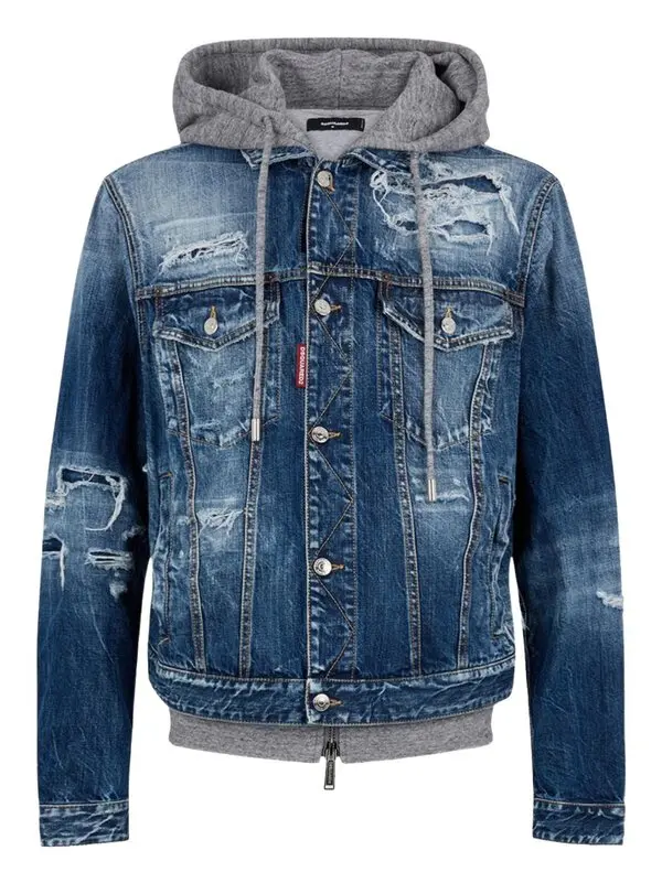 Dsquared2 Distressed Denim Hooded Jacket - Blue