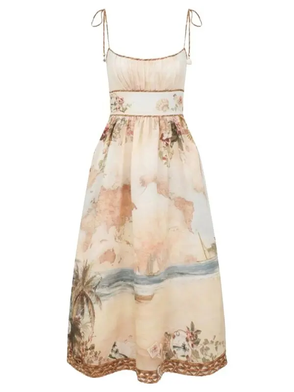 Zimmermann Mahon Printed Linen Midi Dress - No