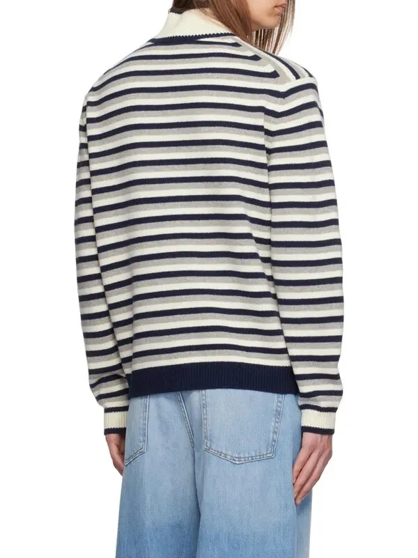 Maison Kitsuné Fox Head Intarsia Striped Jumper - Gray
