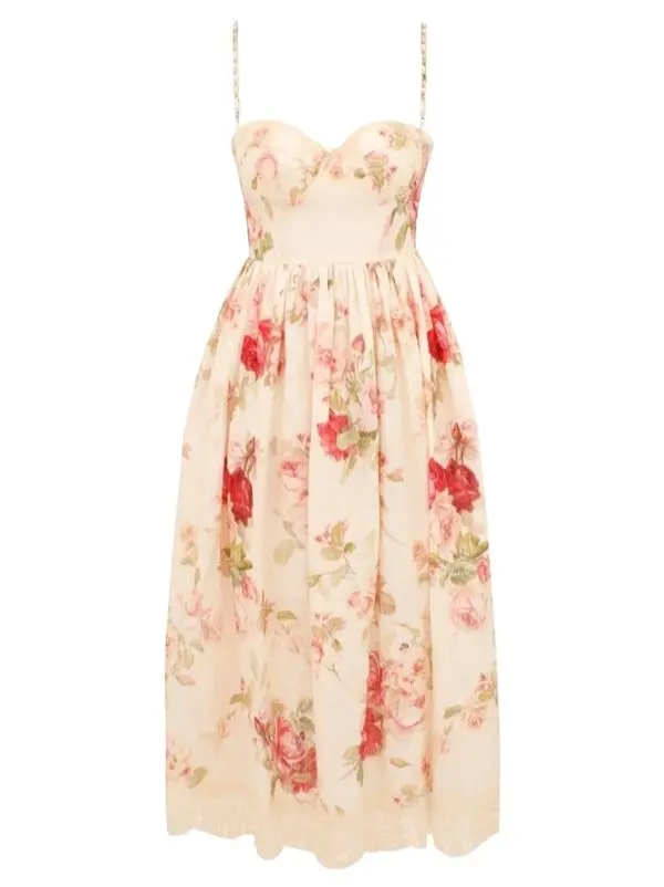 Zimmermann Roselight Picnic Midi Dress - Nude