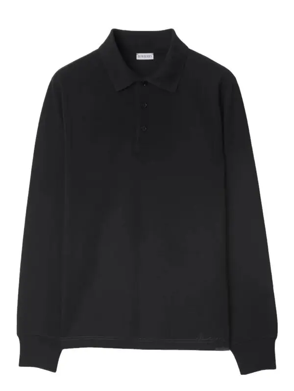 Burberry Logo Embroidered Long Sleeved Polo Shirt - Black