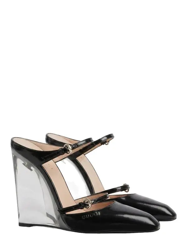Gucci Wedge Mules With Adjustable Strap - Black