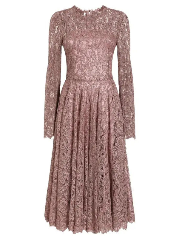 Dolce & Gabbana Long Sleeve Lace Midi Dress - Lilac