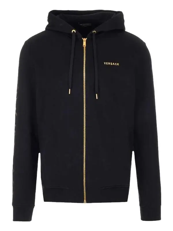 Versace Logo Embellished Hooded Jacket - Black