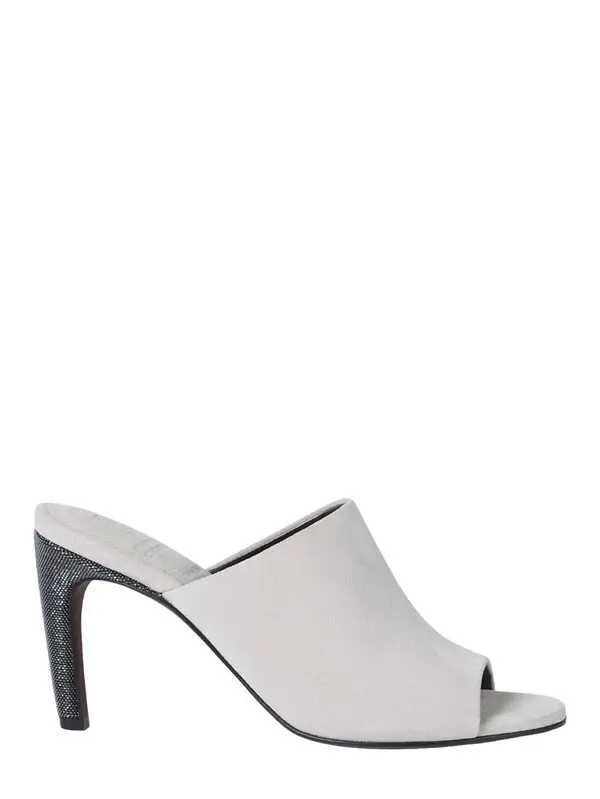 Brunello Cucinelli Open-toe High-heel Mules With Monili Embroidery - Grey