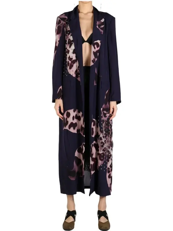 Dries Van Noten Floral Print Embellished Coat - Navy