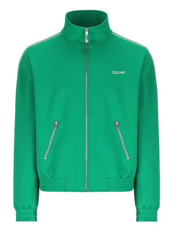 Celine Track Jacket In Double Face Jersey - Green