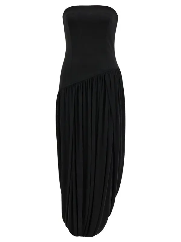 FERRAGAMO Asymmetrical Draped Bustier Dress - Black