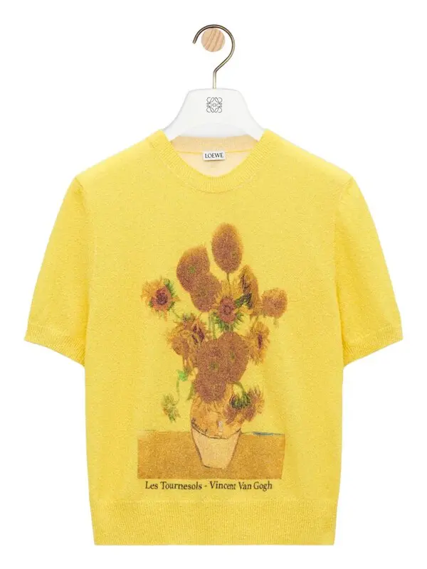 Loewe Short Sleeve Sweater In Cotton Blend With Van Gogh Print - Yellow