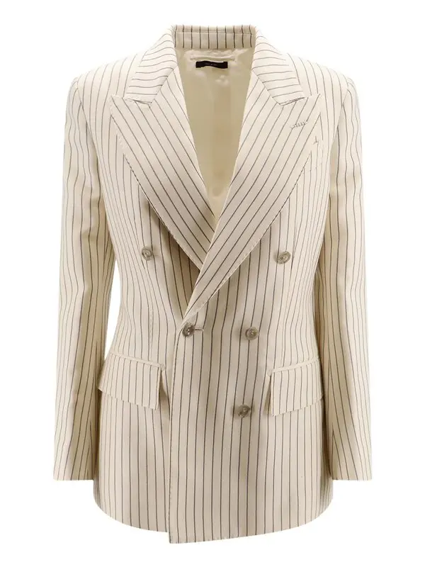 TOM FORD Striped Double-breasted Blazer - Nude