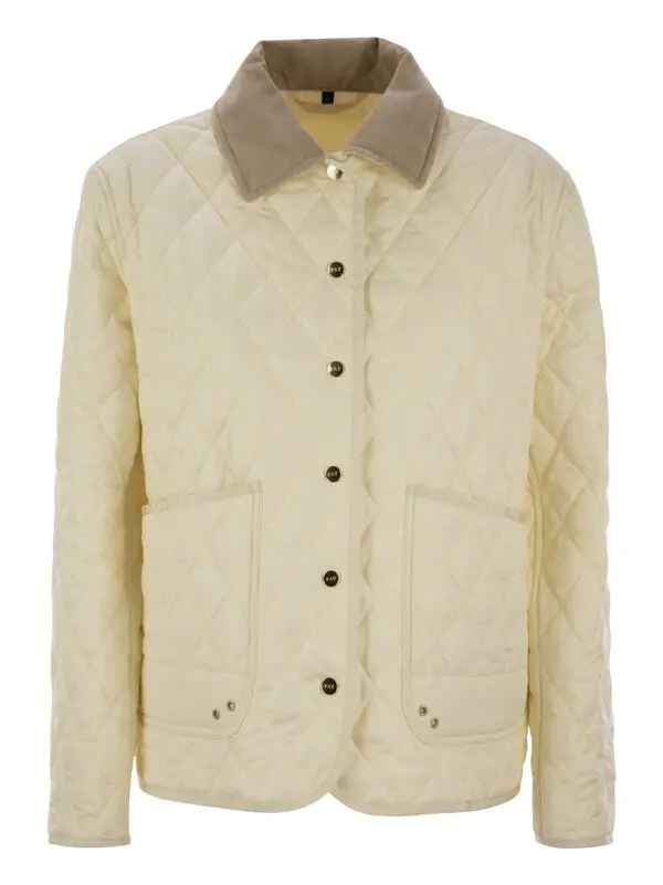 FAY Diamond Quilted Shirt Jacket With Lapels And Welt Pockets - White