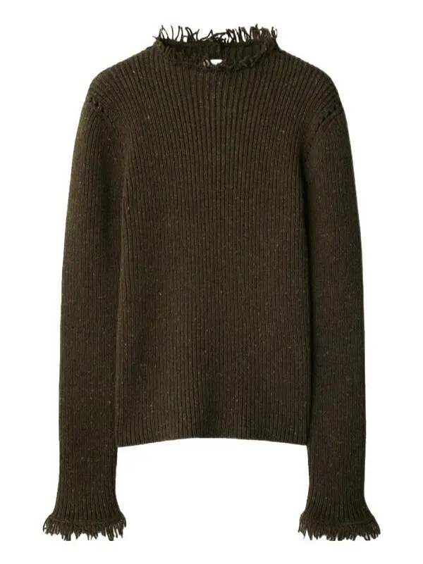 Burberry Ribbed Knit Jumper With Frayed Edges - Ravine Color