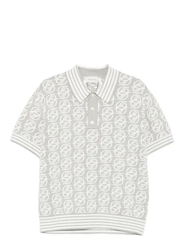 Drole De Monsieur Monogram-knit Striped-trim Polo Shirt - Grey