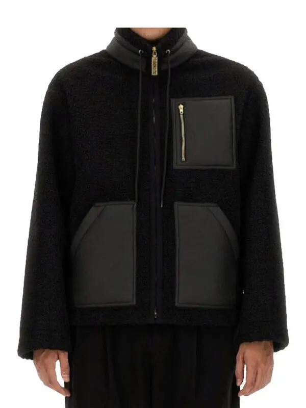 Moschino Long-sleeved Zip-up Jacket With Stand Collar - Black