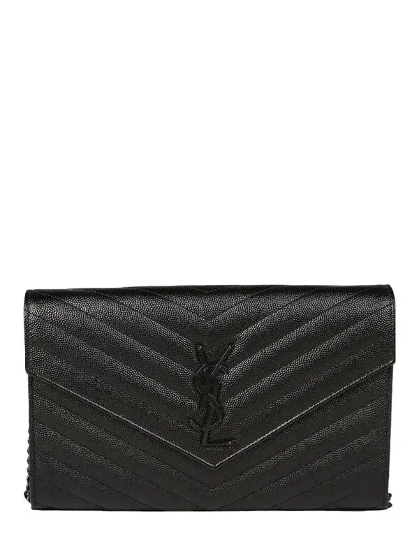 Saint Laurent Monogram Logo Plaque Shoulder Bag - Black