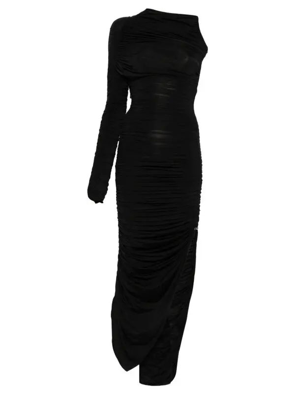 MUGLER One-sleeve Gathered Maxi Dress - Black