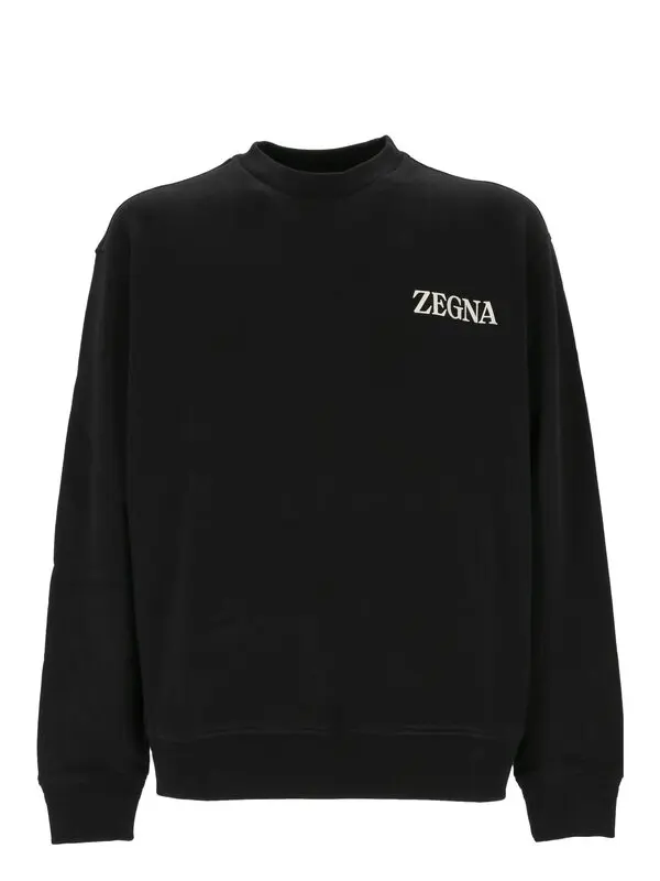 Zegna Z Logo Printed Crewneck Sweatshirt - Black