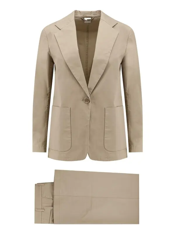 Aspesi Single-breasted Suit With Wide-leg Trousers - Nude
