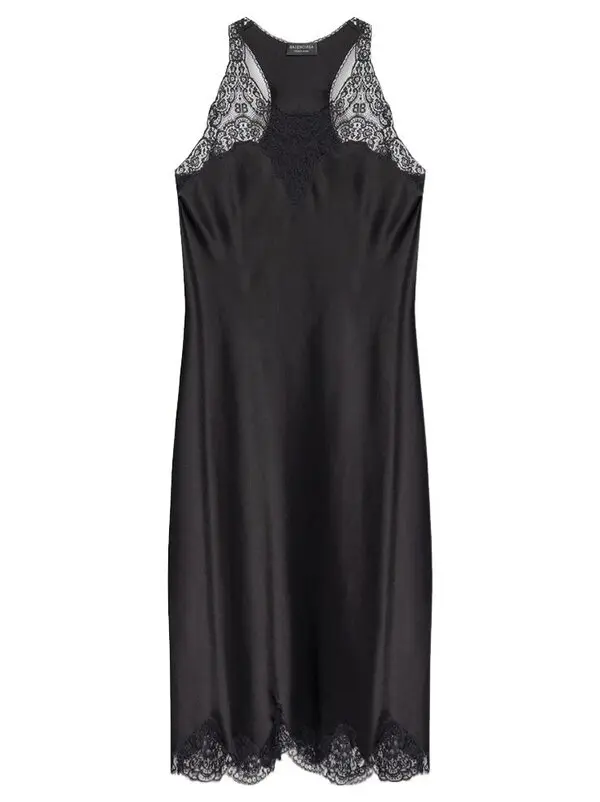 Balenciaga Lace Trimmed Sleeveless Dress - Black