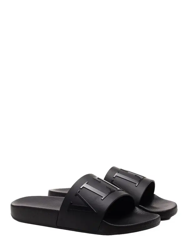 Valentino Garavani Vltn Logo Embossed Slip-on Slides - Black