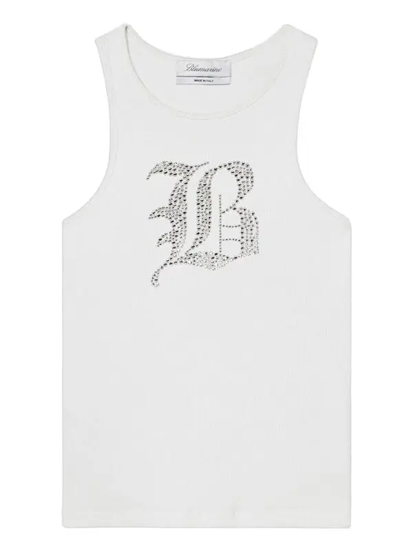 Blumarine Logo Embellished Ribbed-knit Tank Top - White