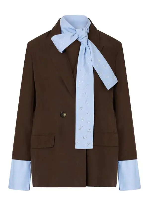 Liu Jo Embellished Scarf Detail Double-breasted Blazer - Dark Brown