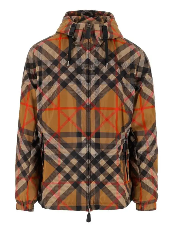 Burberry Plaid Drawstring Hooded Jacket - Brown