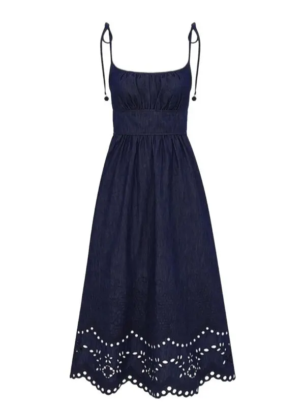 Zimmermann Embroidered Denim Midi Dress - Black