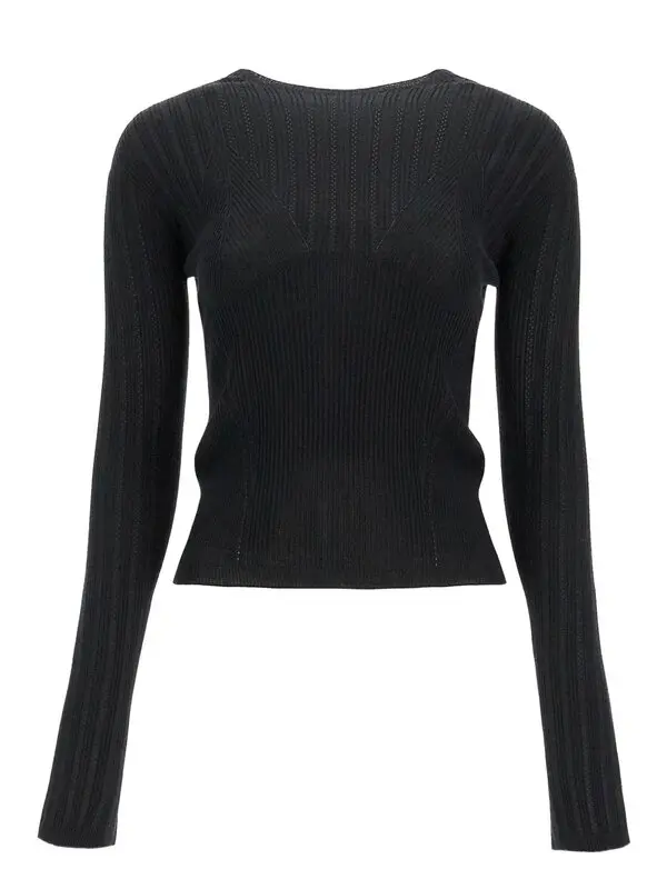 LANVIN Ribbed Round Neck Sweater - Black